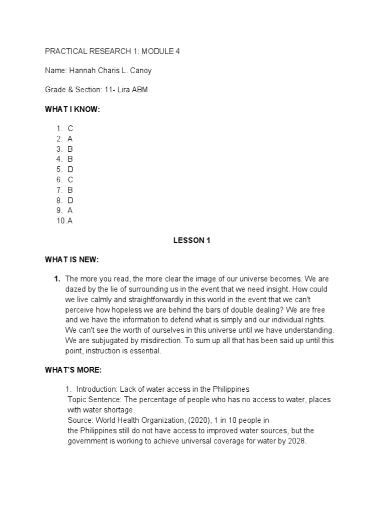 Canoy Hannah Charis PRACTICAL RESEARCH Module 4 | PDF | Informed Consent | Water Scarcity