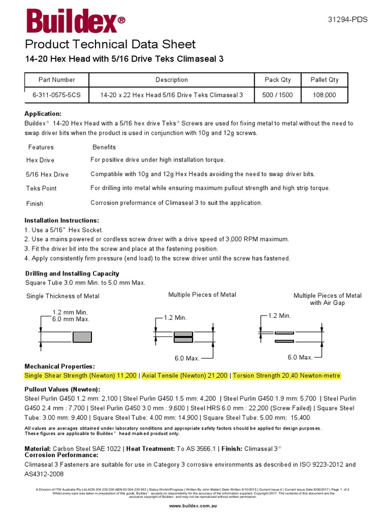 Tek Screw #14-10X25h | PDF