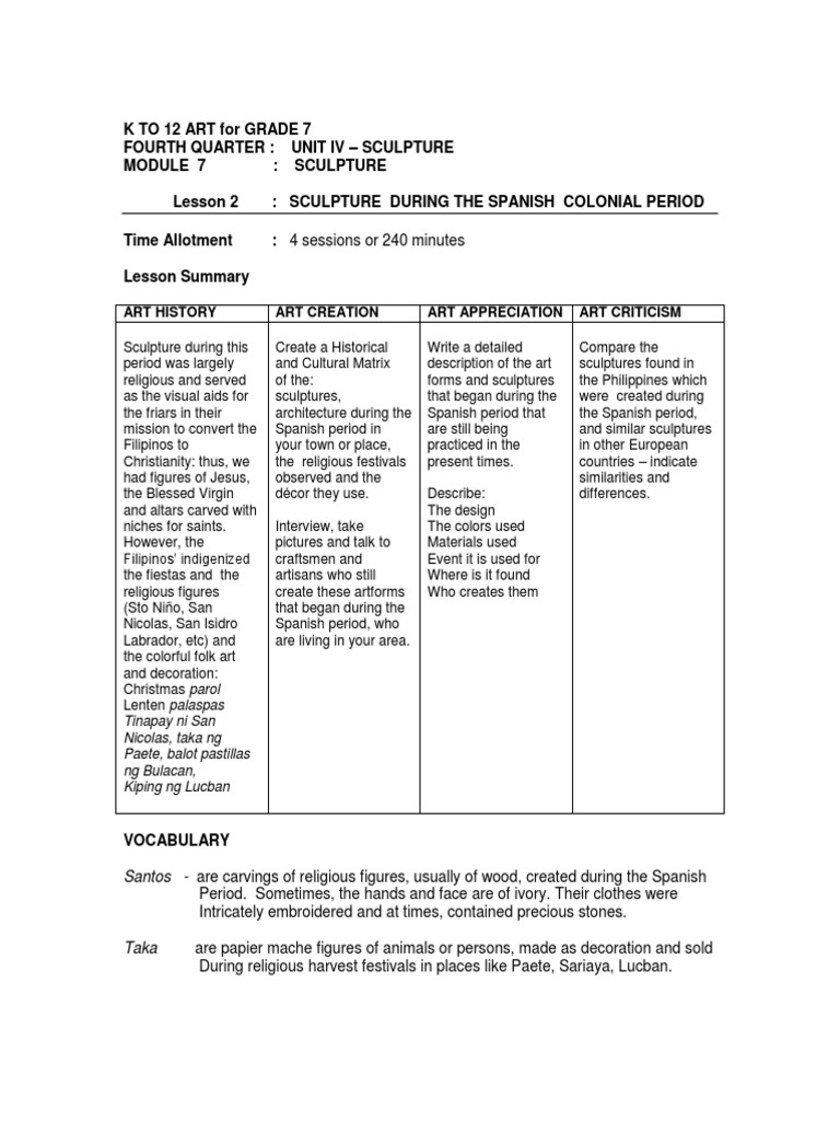 12 GRADE 7 ART TG QTR 4 Module 7 Sculpturelesson 2 | PDF | Sculpture