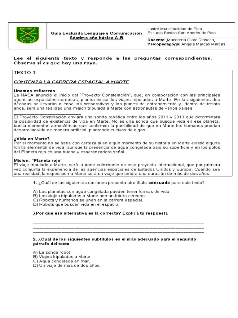 GUÍA Comprensión Lectora SEPTIMO BASICO A-B | PDF