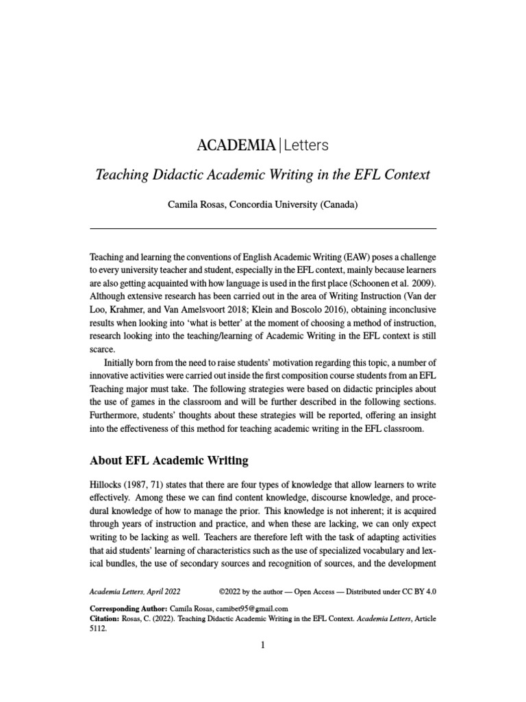 Teaching Didactic Academic Writing in TH | PDF | English As A Second Or ...