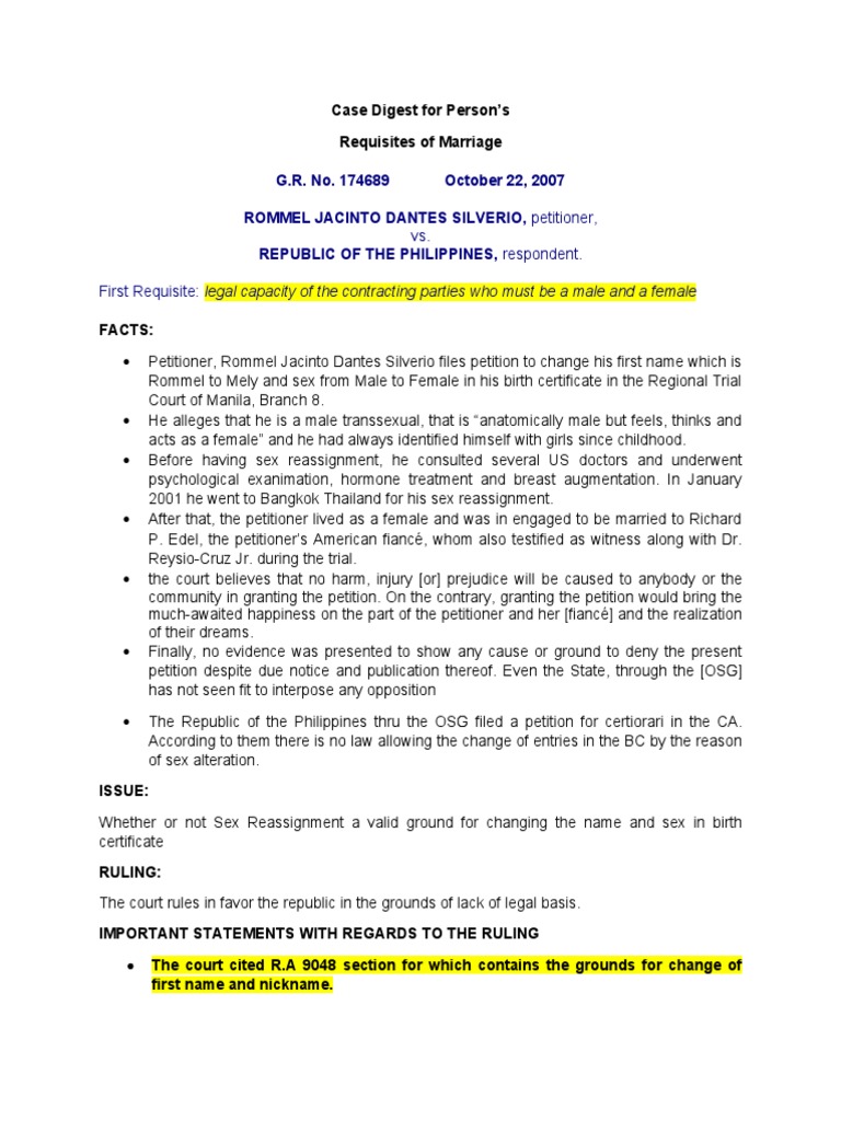 Case Digest For Person (Feb 18) | PDF | Marriage | Divorce