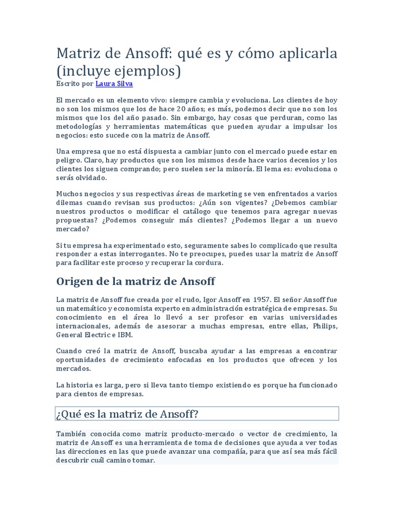 Matriz de Ansoff: Guía y Ejemplos Prácticos | PDF | Apple Inc. | Marca