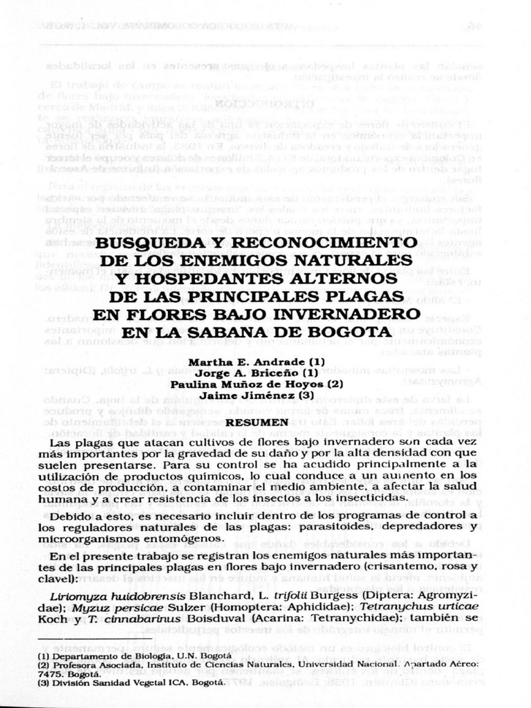 Búsqueda Y Reconocimiento De Los Enemigos Naturales Y Hospedantes
