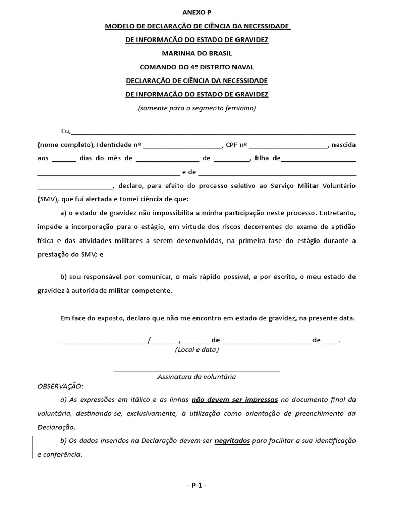 17-Anexo P - Declaracao Ciencia Gravidez | PDF