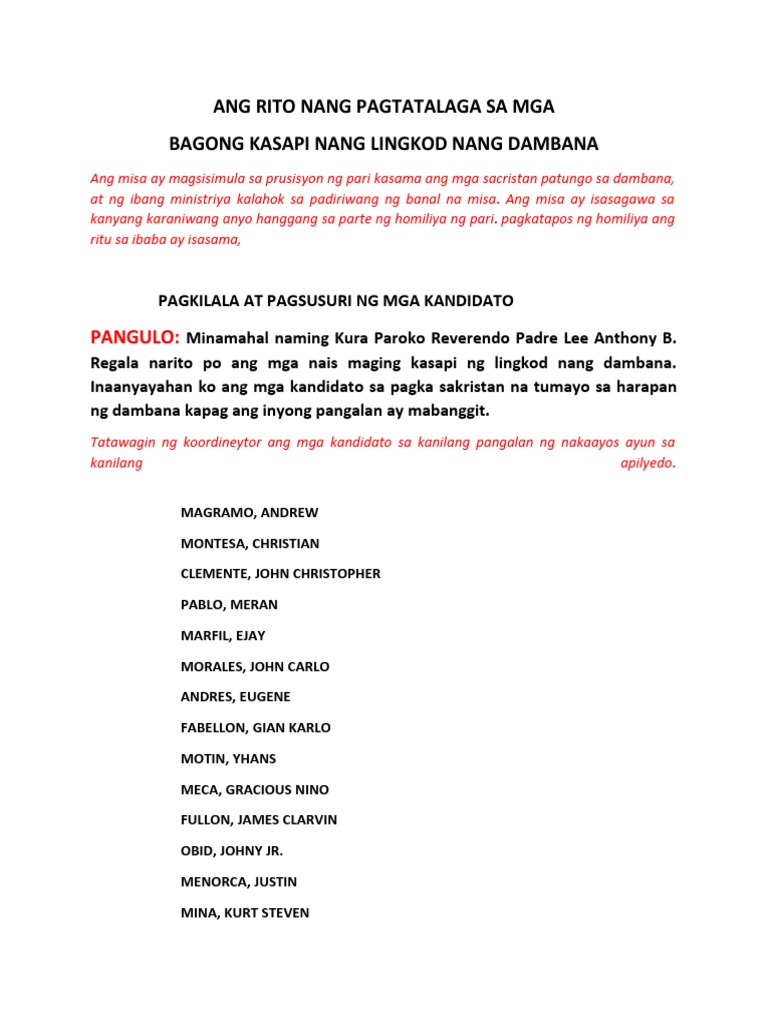 Ang Rito Nang Pagtatalaga Sa Mga | PDF