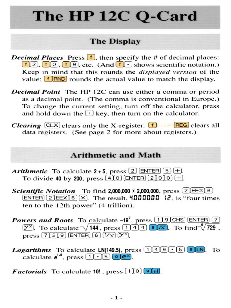 hp12c Qcard | PDF | Net Present Value | Time Value Of Money