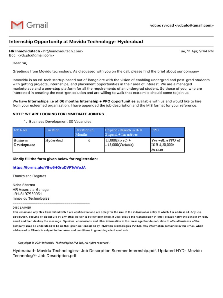 Internship Opportunity at Movidu Technology-Hyderabad | PDF