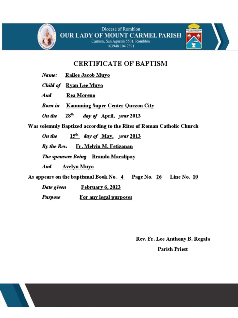 Roman Catholic Baptism Certificate | PDF