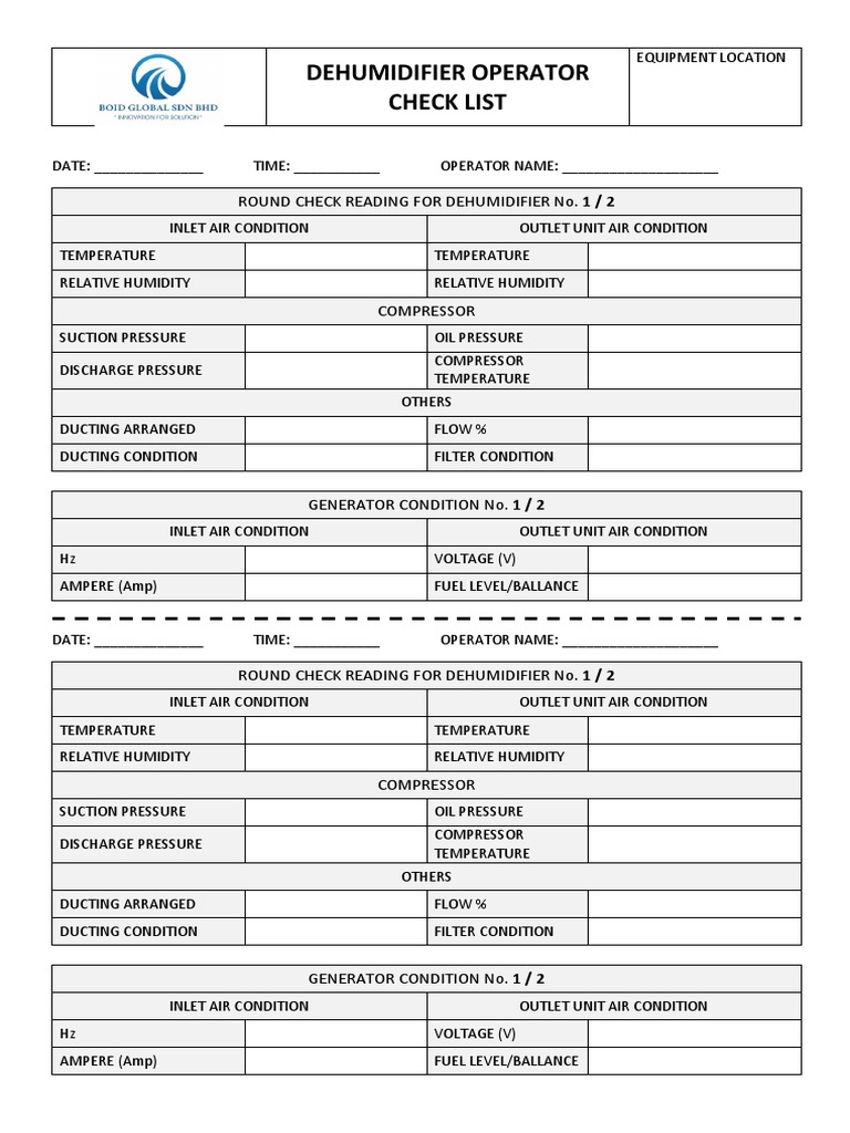 DH Operator Check List | PDF