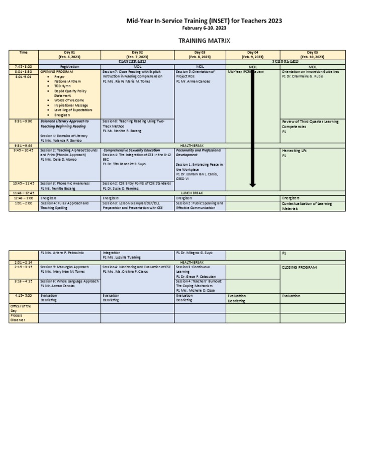 2023 Mid-Year Teacher Training Schedule | PDF