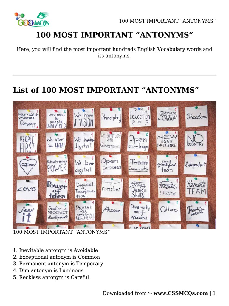 100 Most Important "Antonyms" | PDF