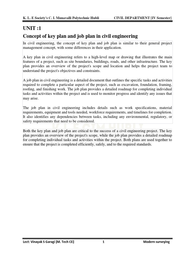 Unit:1 Concept of Key Plan and Job Plan in Civil Engineering | PDF ...