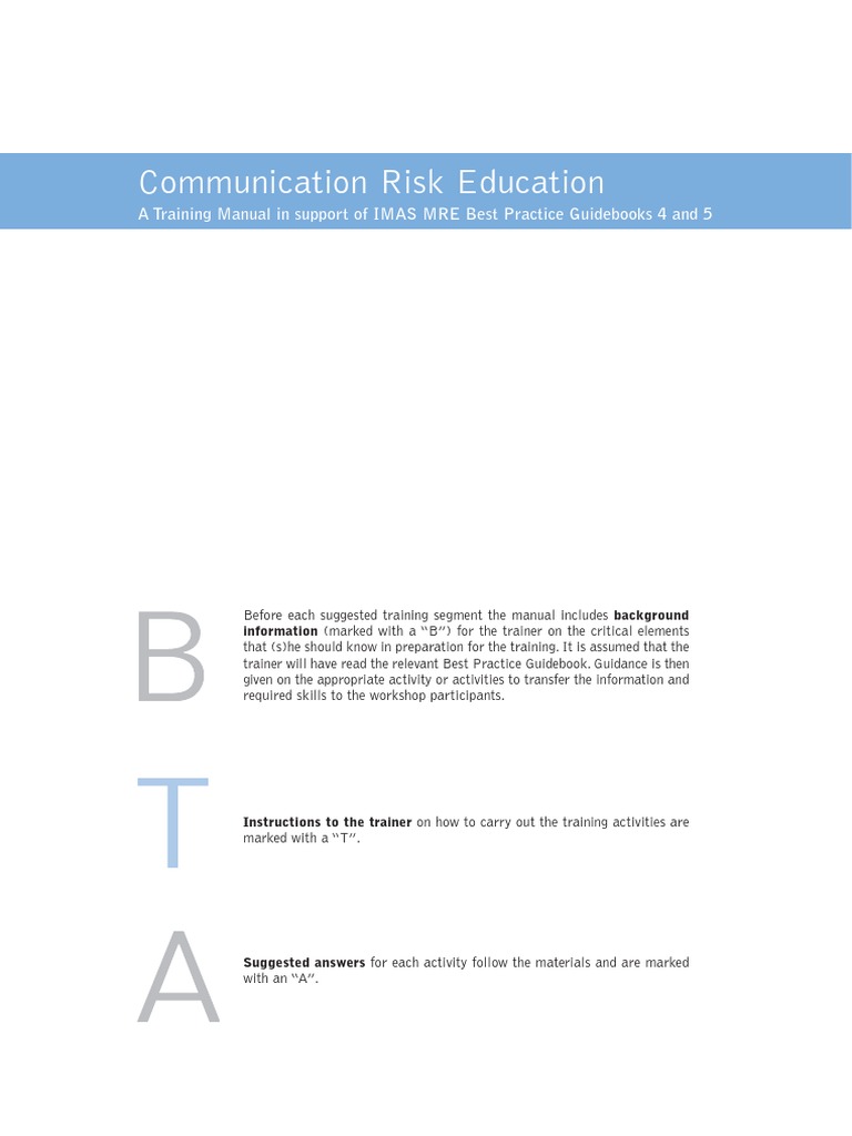 Communication Risk Education: A Training Manual in Support of IMAS MRE ...