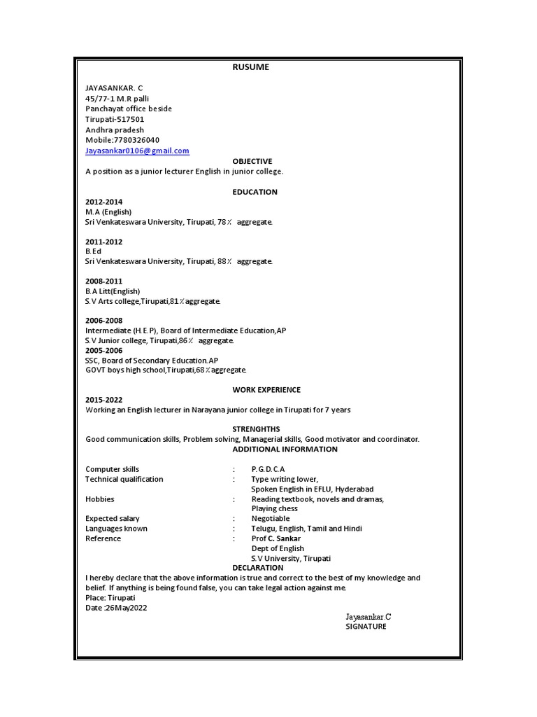 RESUME Format | PDF