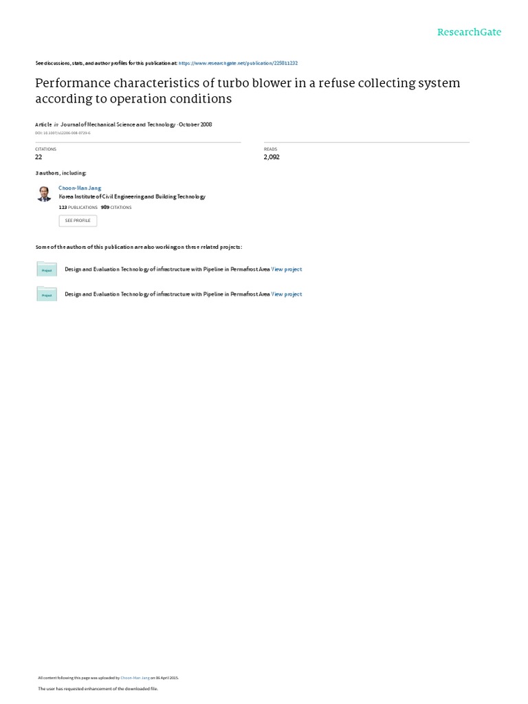 Performance Characteristics of Turbo Blower in A R | PDF | Flow ...