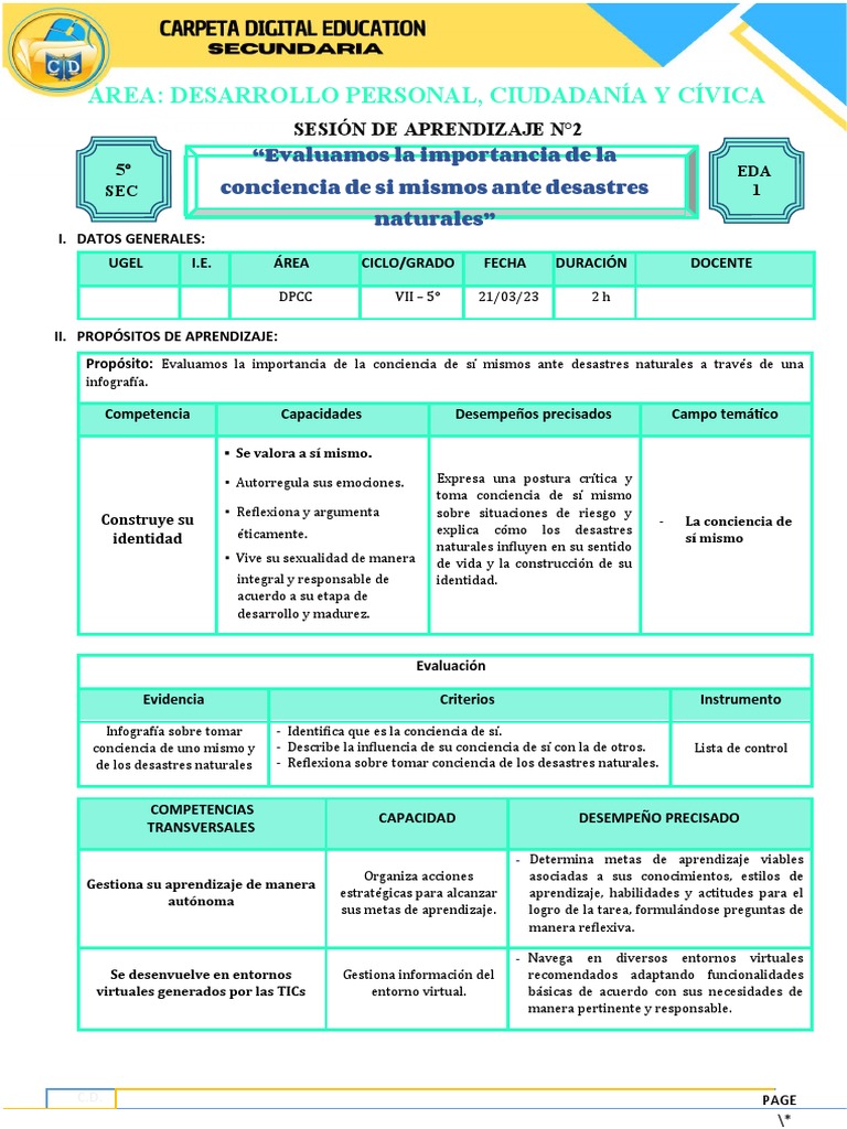 5° Sesión de Aprendizaje Sesión2-Sem.1-Exp.1 - DPCC | PDF | Aprendizaje | Conceptos psicologicos