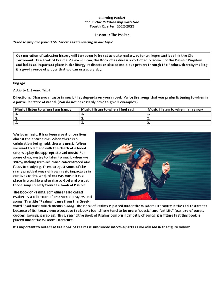 CLE Grade 7 Learning Module Lesson 1 | PDF | Psalms | Jesus