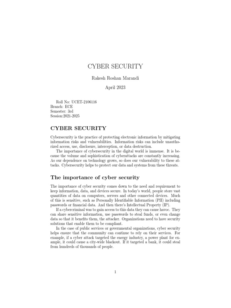 Cyber Security Pdf Security Computer Security
