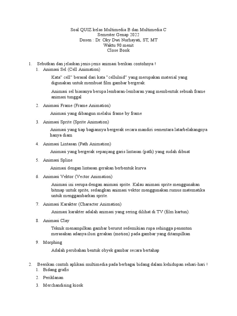 Soal QUIZ Kelas Multimedia B Dan Multimedia C - 2023 | PDF
