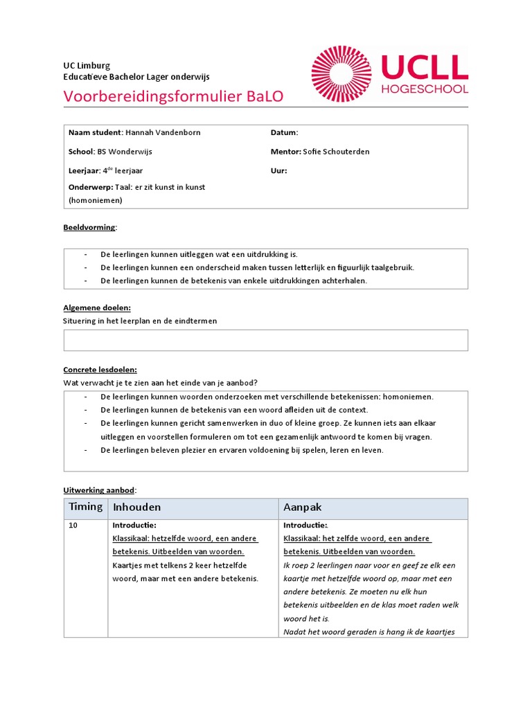 Les Taal Homoniemen 4de Leerjaar | PDF