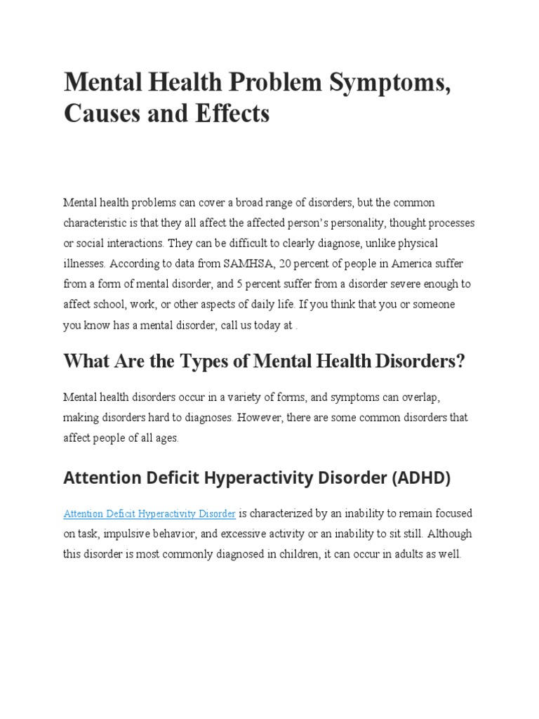 Mental Health Problem Symptoms, Causes and Effects: What Are The Types of Mental Health ...