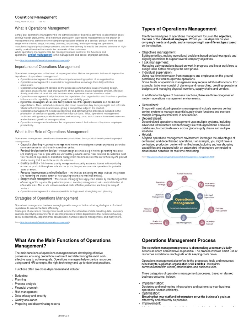 Introduction To Operations Management - Notes | PDF