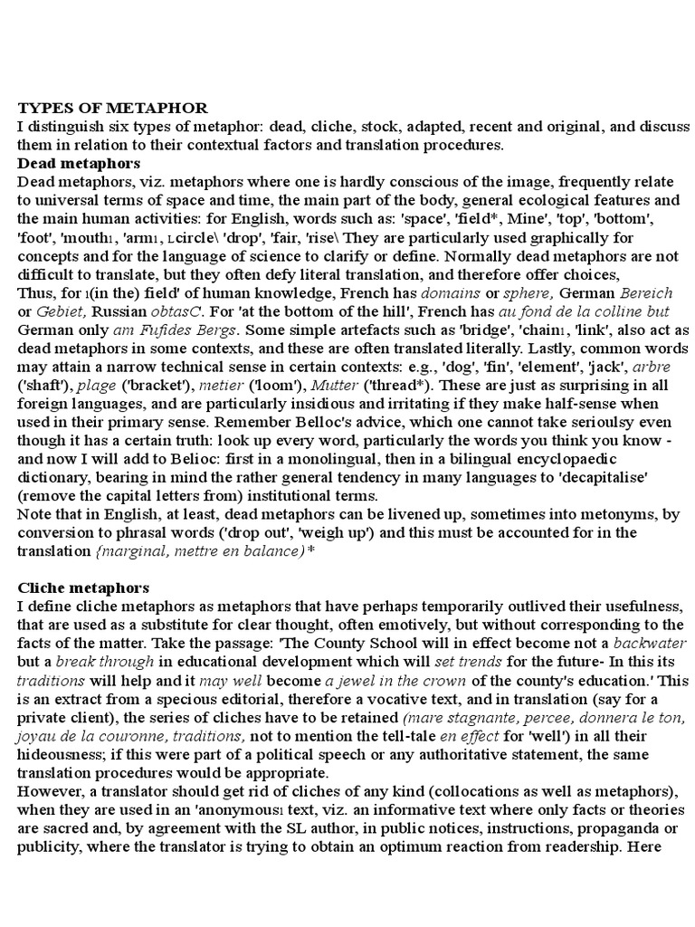 TYPES OF METAPHOR and Their Translattion | PDF | Translations | Metaphor