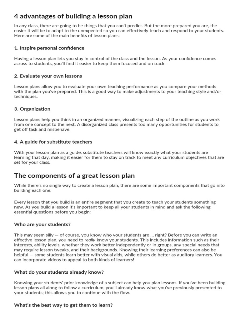 4 advantages of building a lesson plan | PDF | Lesson Plan | Curriculum