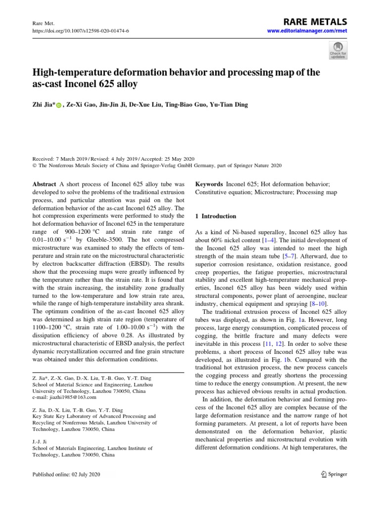High-Temperature Deformation Behavior and Processing Map of The As Cast ...