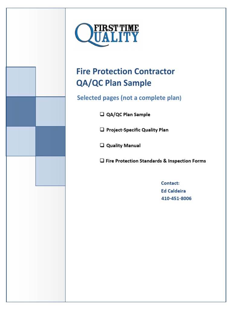 Fire Protection Contractor QA/QC Plan Sample: Selected Pages (Not A Complete Plan | Download ...