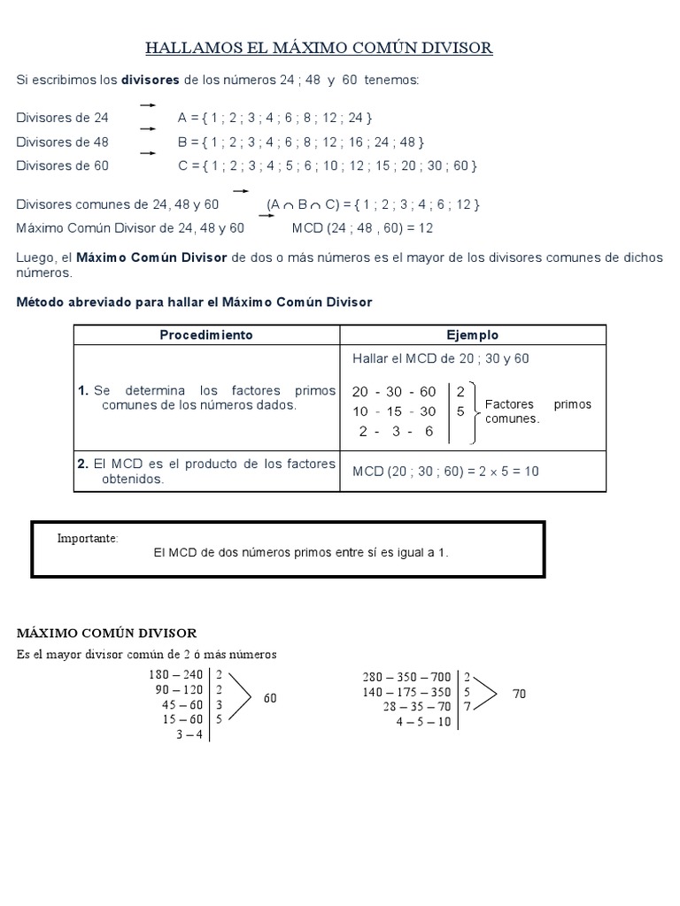 Fichas MCD | PDF | Teoría de los números | Matemáticas