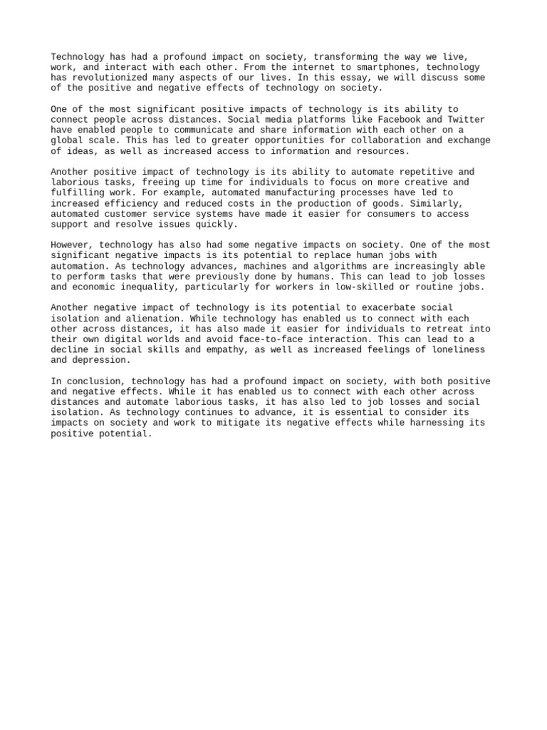 The Impact of Technology On Society | PDF | Computers