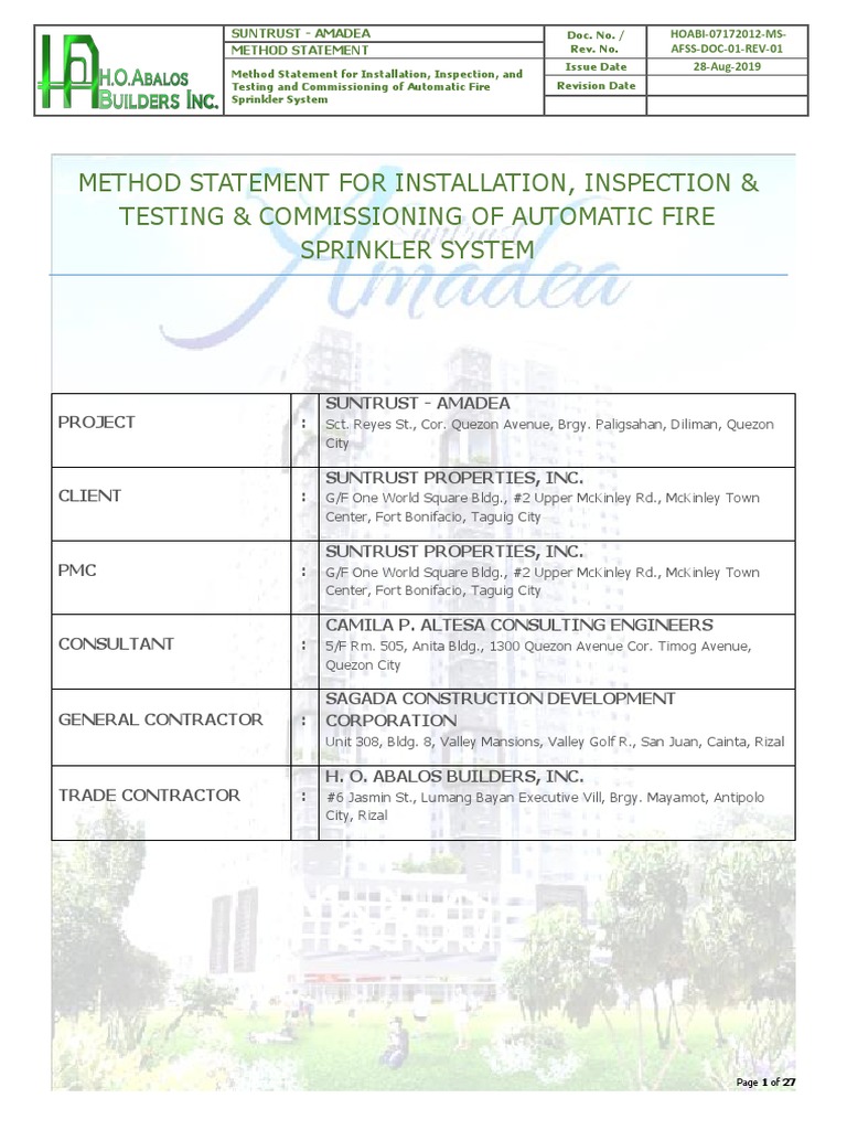 Hoabi 07172012 Afss MS Doc 01 | PDF | Fire Sprinkler System | Pipe ...