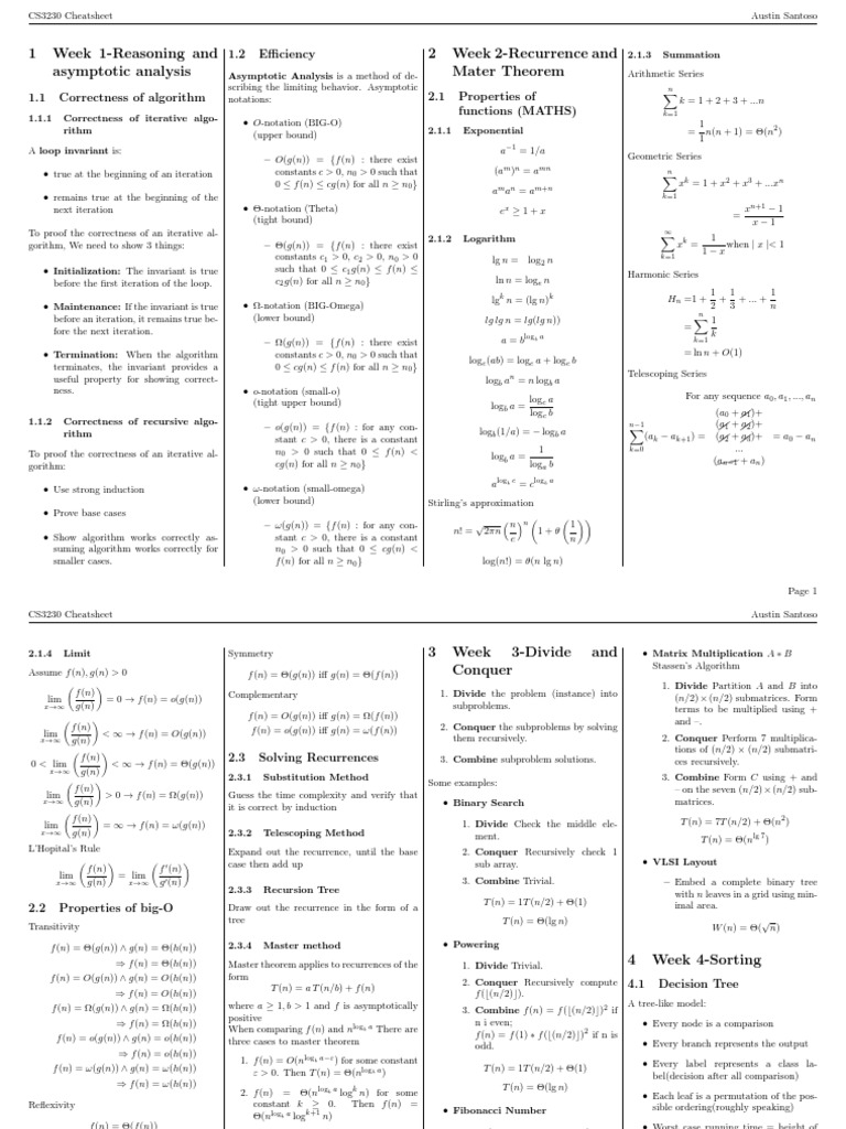 CS3230 Cheatsheet | PDF | Mathematical Concepts | Mathematical Logic