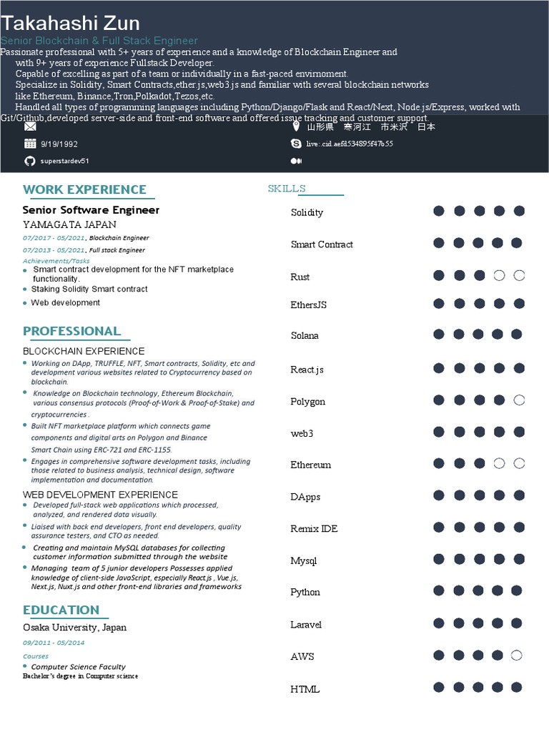 Work Experience: Senior Software Engineer | PDF