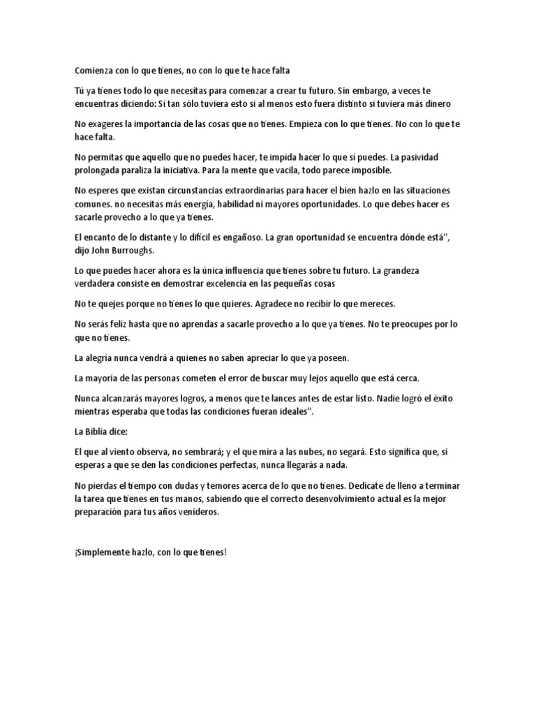 Comienza Con Lo Que Tienes | PDF