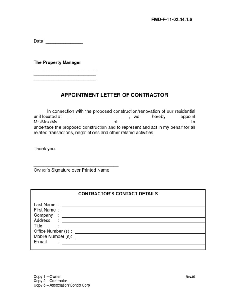 Appointment Letter of Contractor | PDF