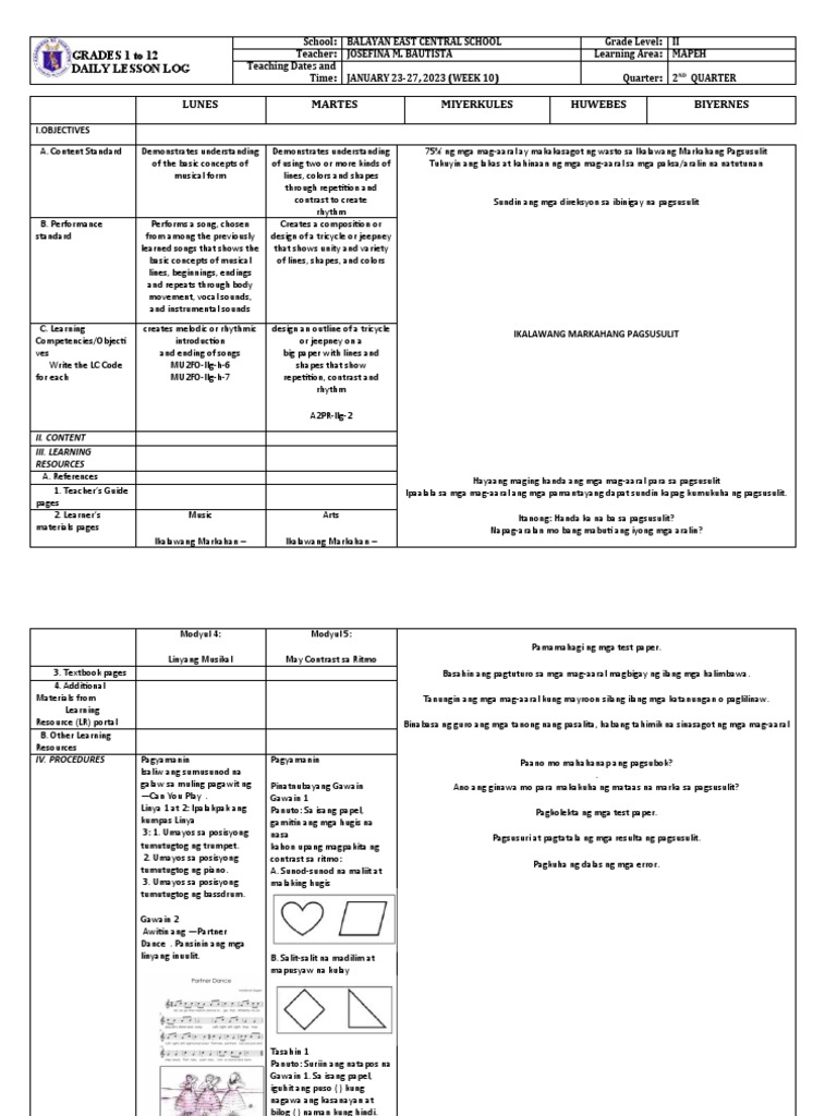 DLL Mapeh-2 Q2 W10 | PDF