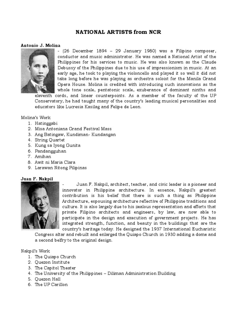 National Artists of NCR and Their Works | PDF | Philippines