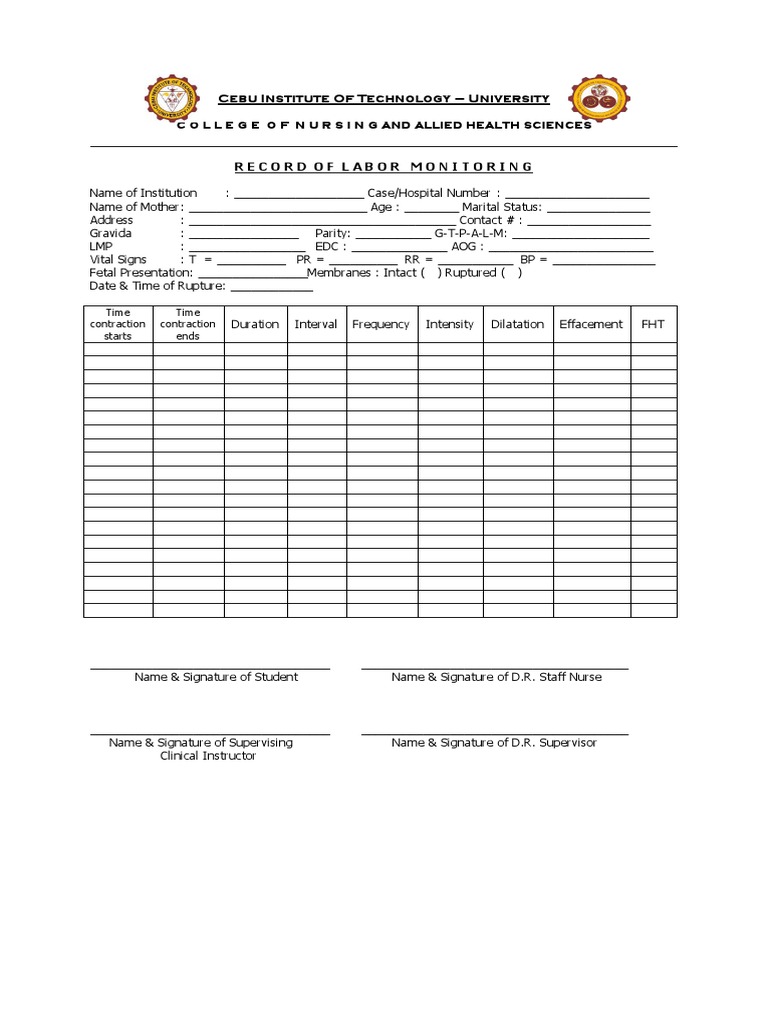 Record of Labor Monitoring Labor Watch | PDF