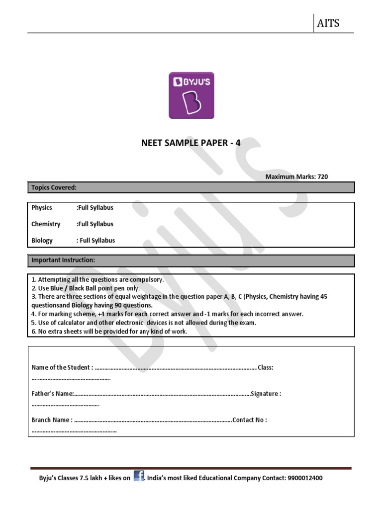 NEET Physics Sample Paper 2024 | PDF | Root | Gases
