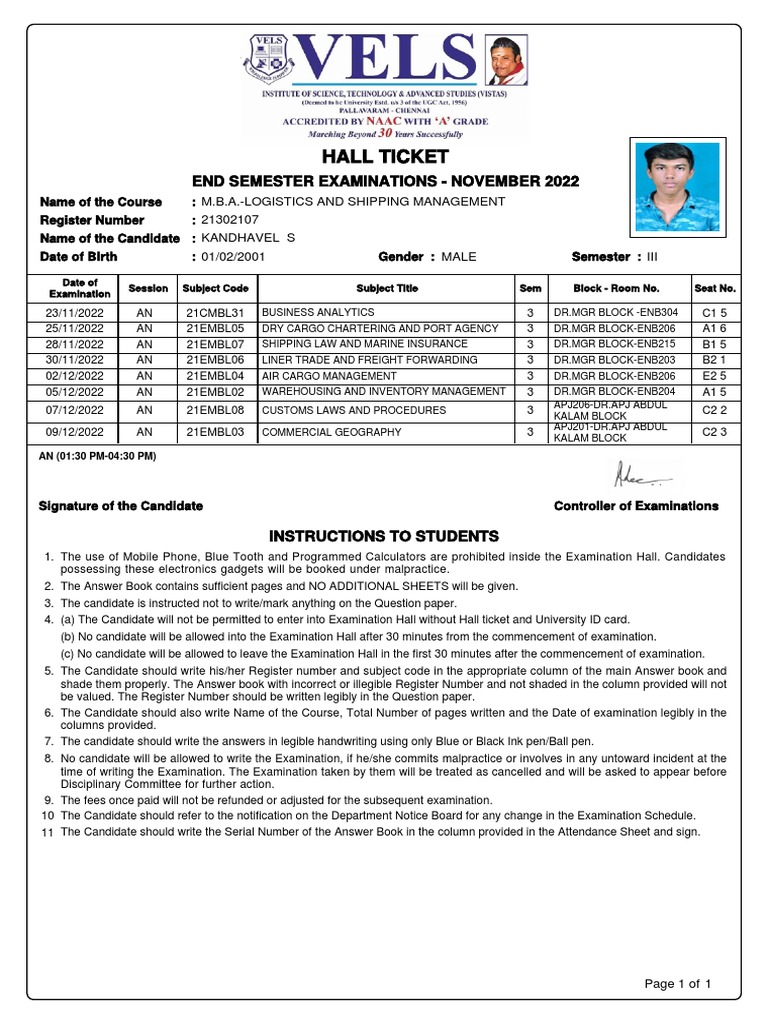 Print Student Hall Ticket | PDF