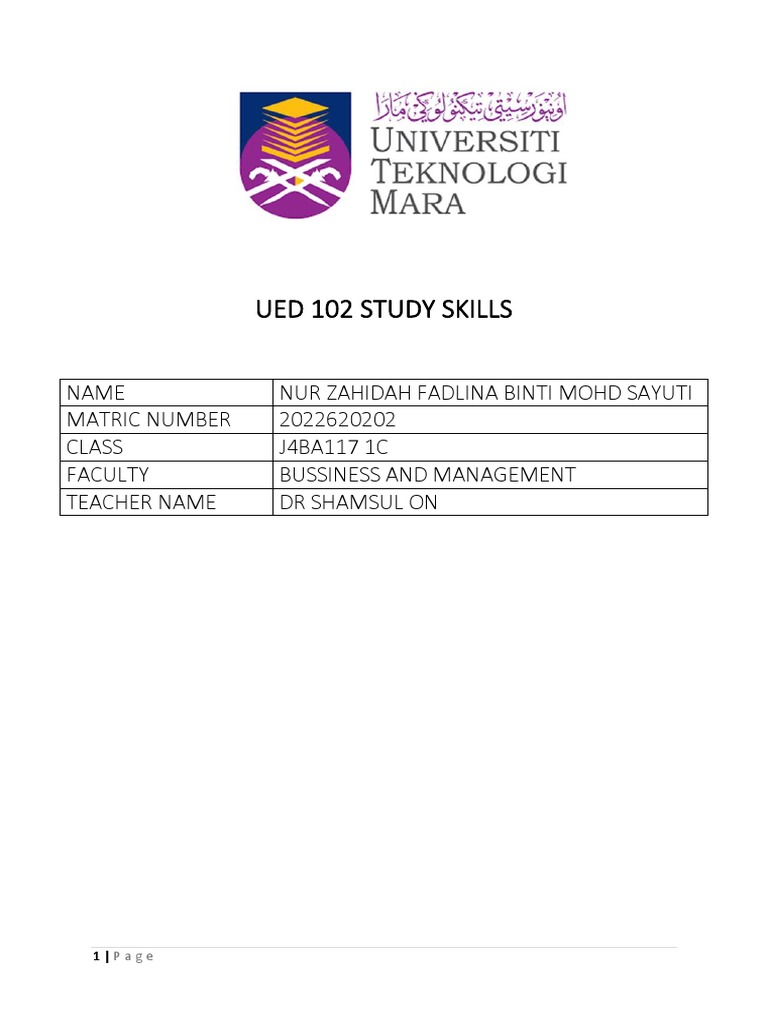 Ued 102 Study Skills | PDF | Cognitive Science | Behavior Modification