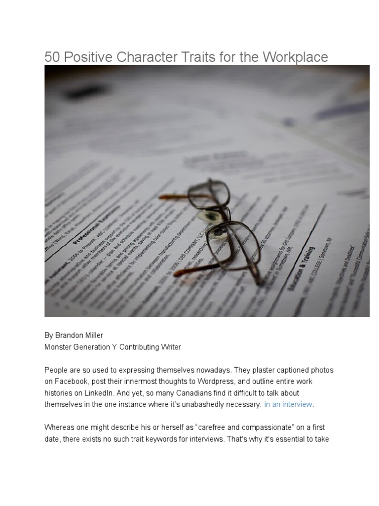 50 Positive Character Traits For The Workplace | PDF