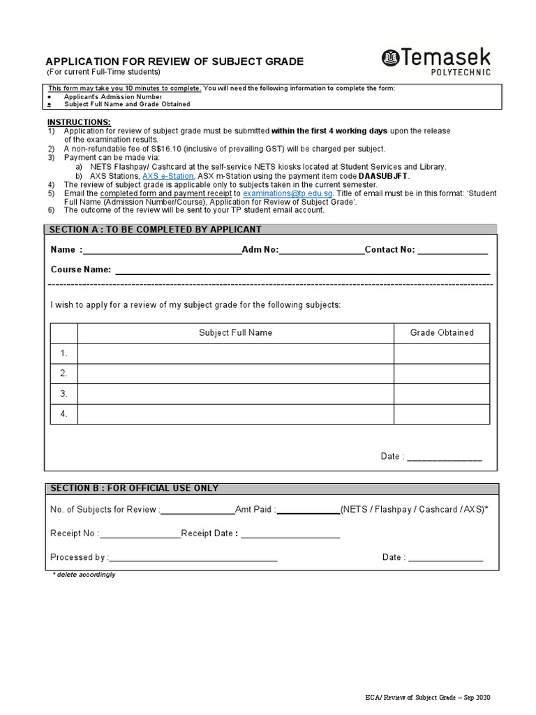 Subject Grade Review Application Form | PDF | Business