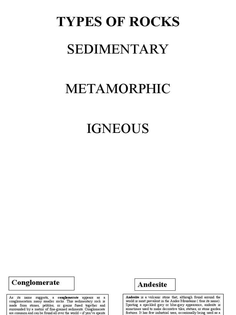 Types of Rocks | PDF | Rock (Geology) | Sedimentary Rock