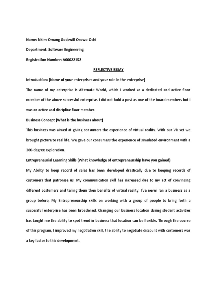 Reflective Essay | PDF | Entrepreneurship | Virtual Reality