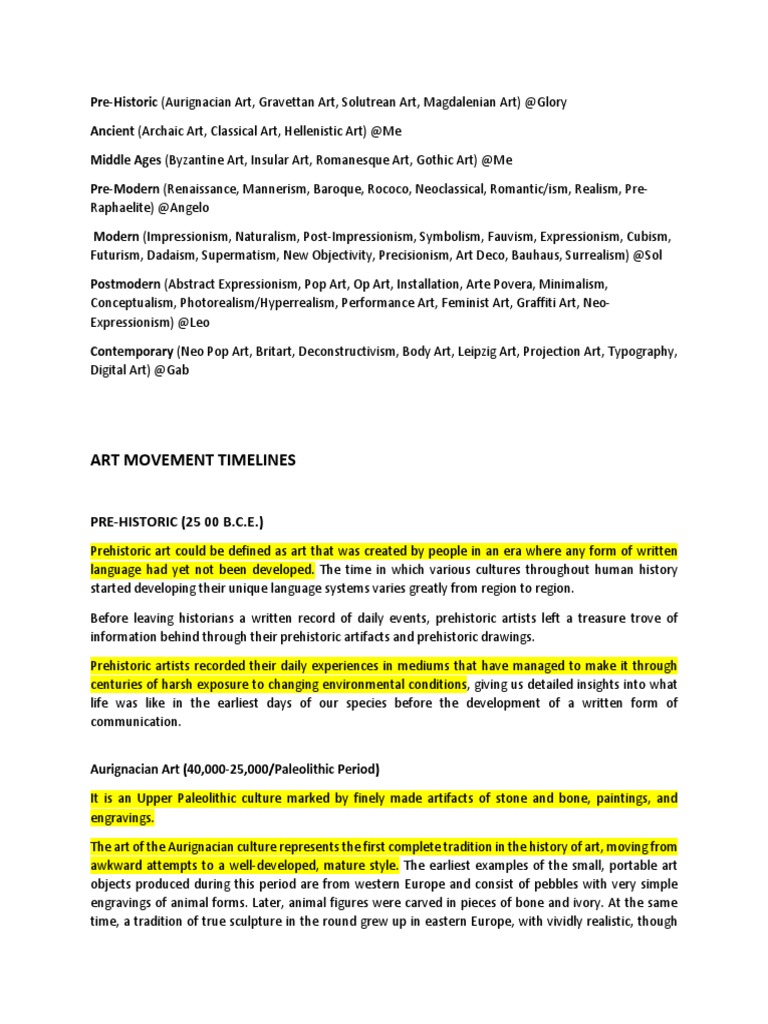 Ancient to Modern Art Movements Timeline by Era | PDF | Realism (Arts) | Romanticism