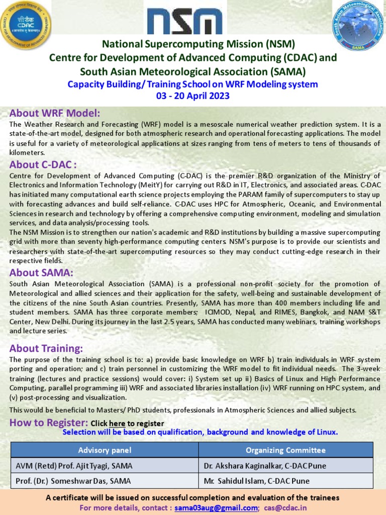 Brochure CDAC SAMA Training WRF 3 20apr2023 v7 | PDF | Supercomputer ...